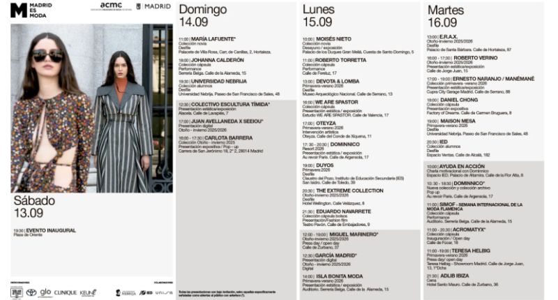 Madrid es Moda publica su horario oficial - Pinker Moda - Últimas noticias sobre Moda